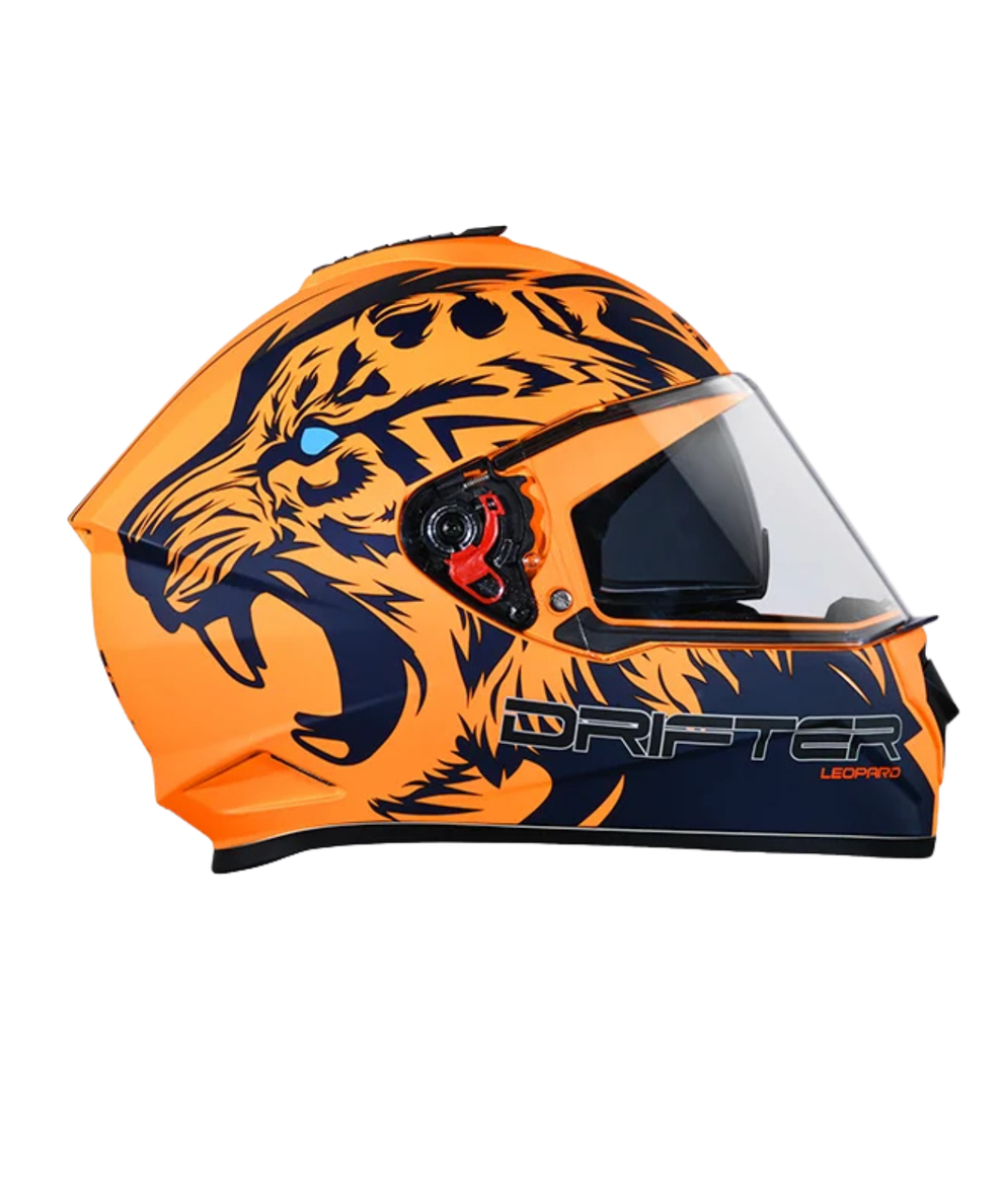 Buy Studds Drifter D2 Leopard Decor Graphics Helmet - Matt Orange Blue ...