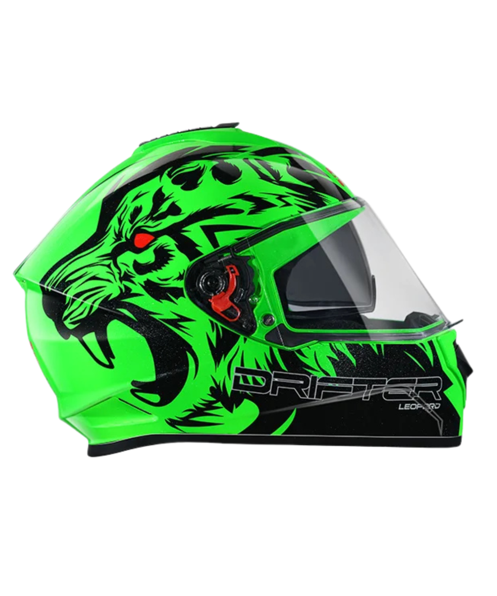 Buy Studds Drifter D2 Leopard Decor Graphics Helmet - Gloss Green Black ...